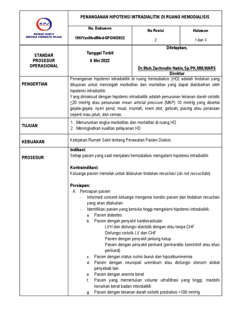 Spo Hd-Penanganan Hipotensi Intradialitik Di Ruang HD | PDF | Pengembangan Diri