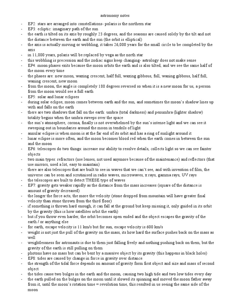 Astronomy Notes | Download Free PDF | Moon | Sun