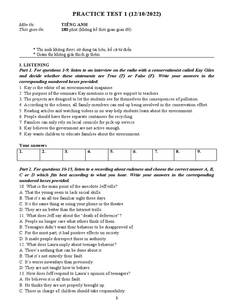 English Practice Test 1 Overview | PDF | City | Genetic Engineering