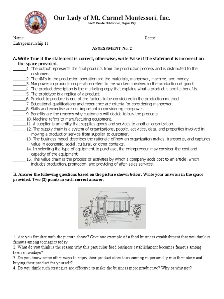Entrepreneurship Assessment: Production Concepts | PDF ...