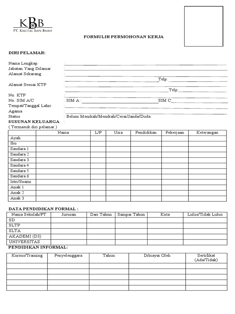 Form. Permohonan Kerja KBB | PDF