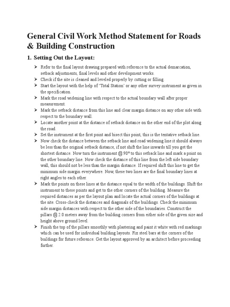 General Civil Work Method Statement For Roads | PDF | Foundation ...