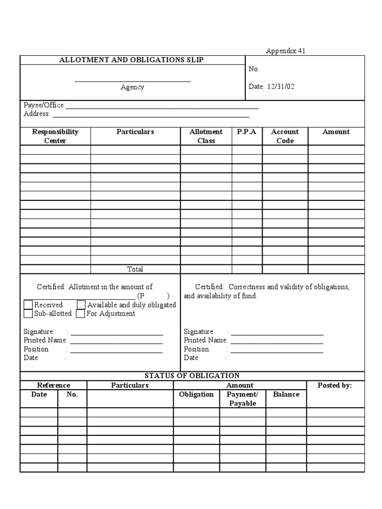 Allotment and Obligations Slip Sample | PDF | Career & Growth