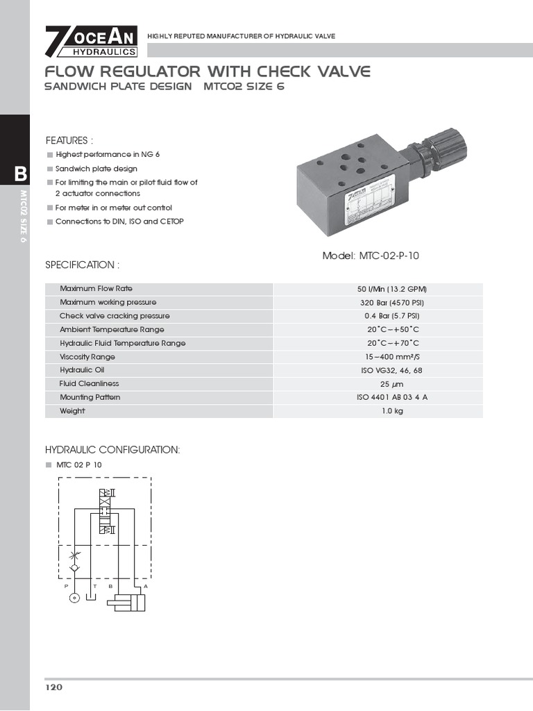 MTC 02 P Throttle Check Valve | PDF | Valve | Pressure