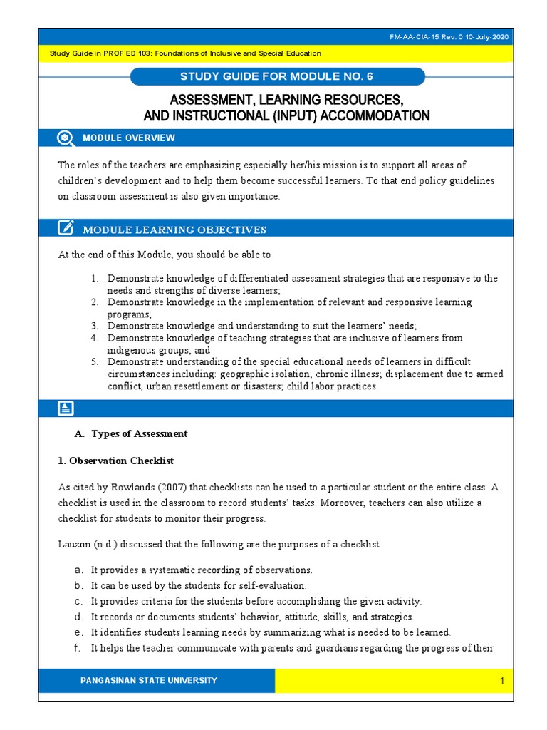 Module 6 Prof Ed 103 | PDF | Educational Assessment | Special Education