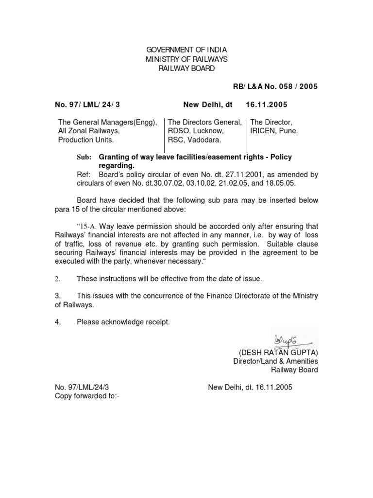 Way Leave Policy Letter | PDF | License | Rail Transport