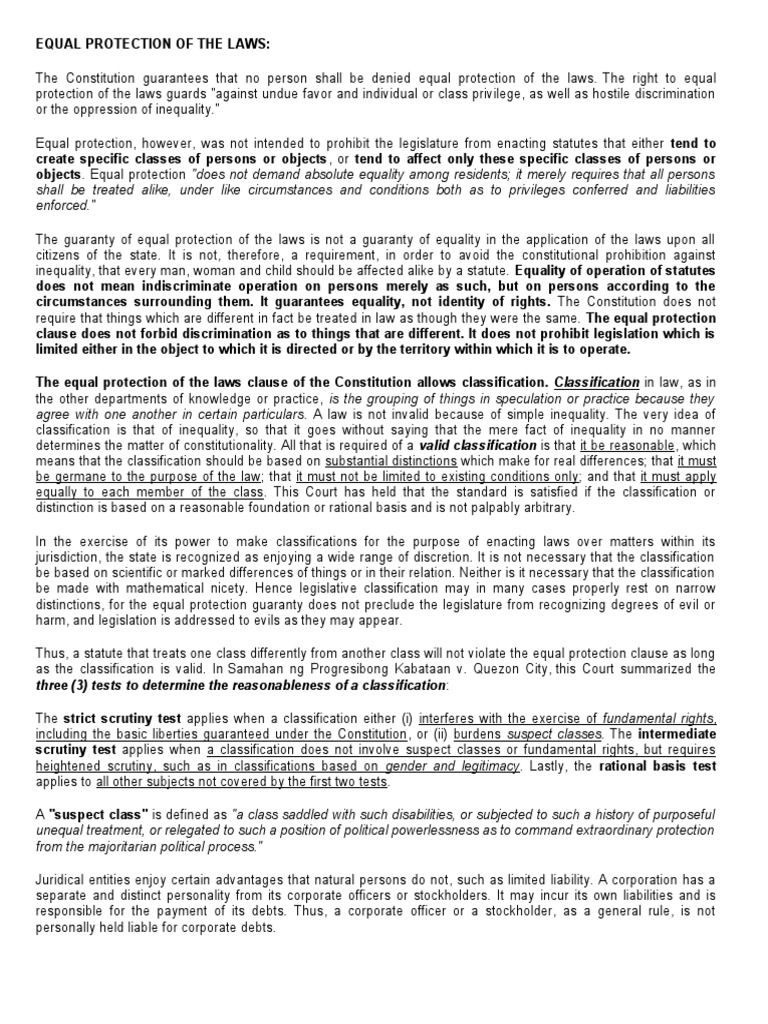 Understanding the Equal Protection Clause | PDF | Equal Protection ...