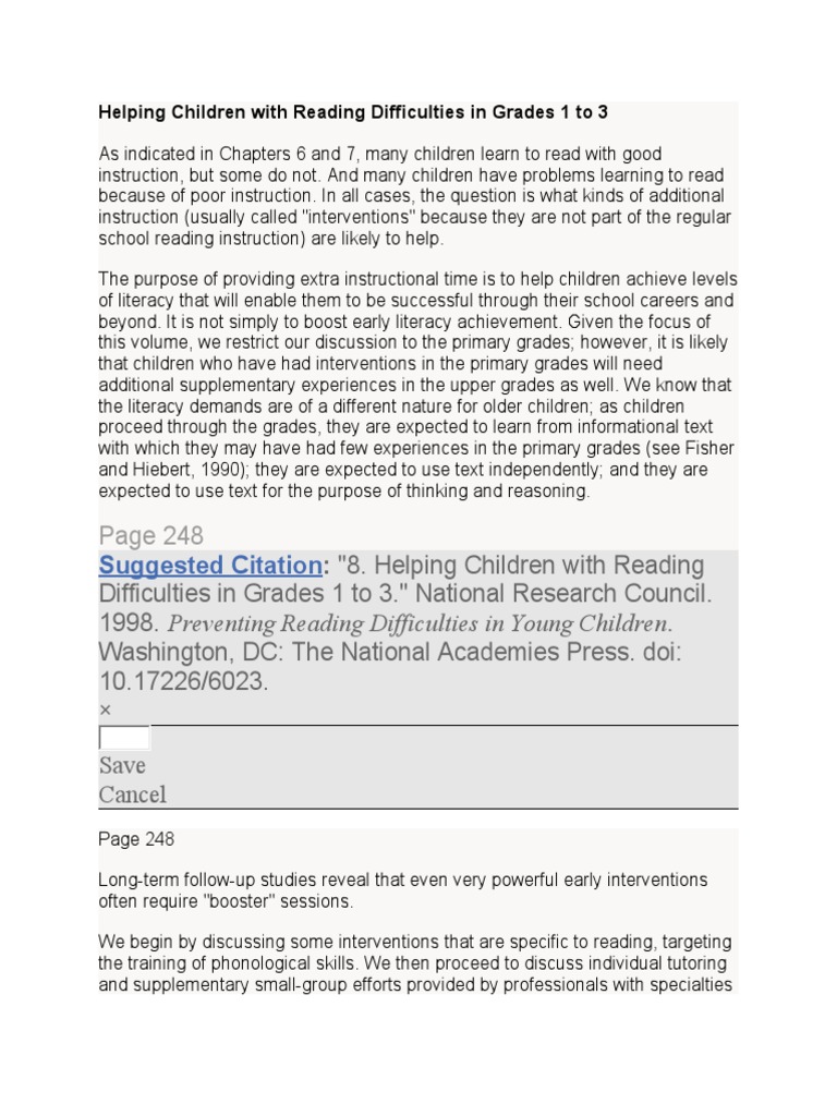 Helping Children With Reading Difficulties in Grades 1 To 3 | PDF ...