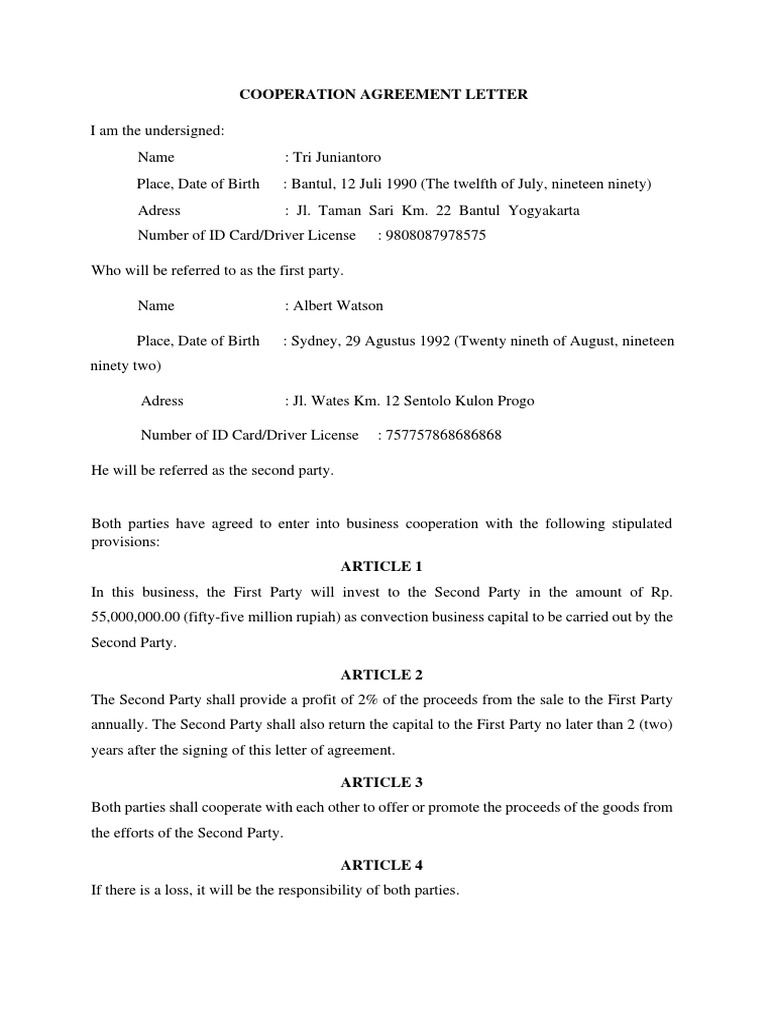Cooperation Agreement Letter | PDF | Law