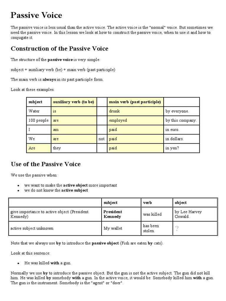 Passive Voice in Different Tenses | PDF | Perfect (Grammar) | Verb