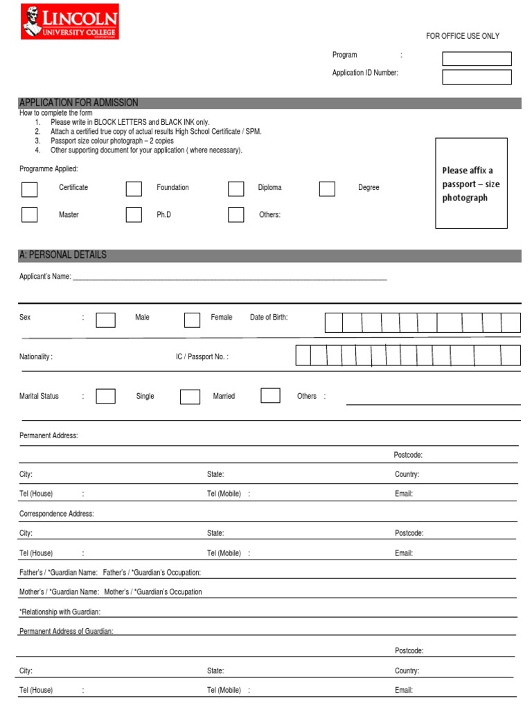 Lincoln University Admission Form | PDF