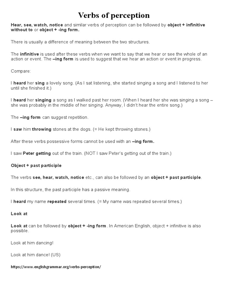 Verbs of Perception | PDF | Language Arts & Discipline | Poetry