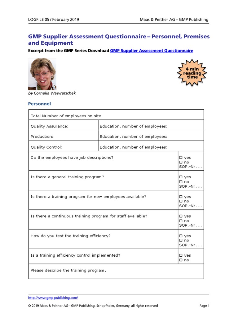 Logfile 05 GMP Supplier Assessment Questionnaire | PDF | Business