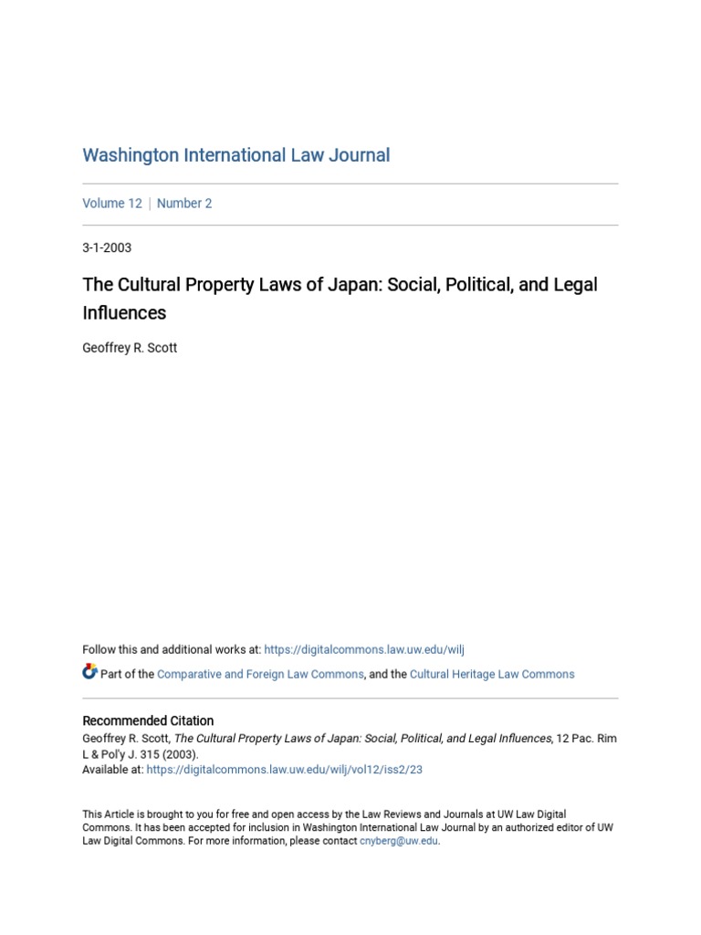 The Cultural Property Laws of Japan Social, Political, and Legal | PDF ...