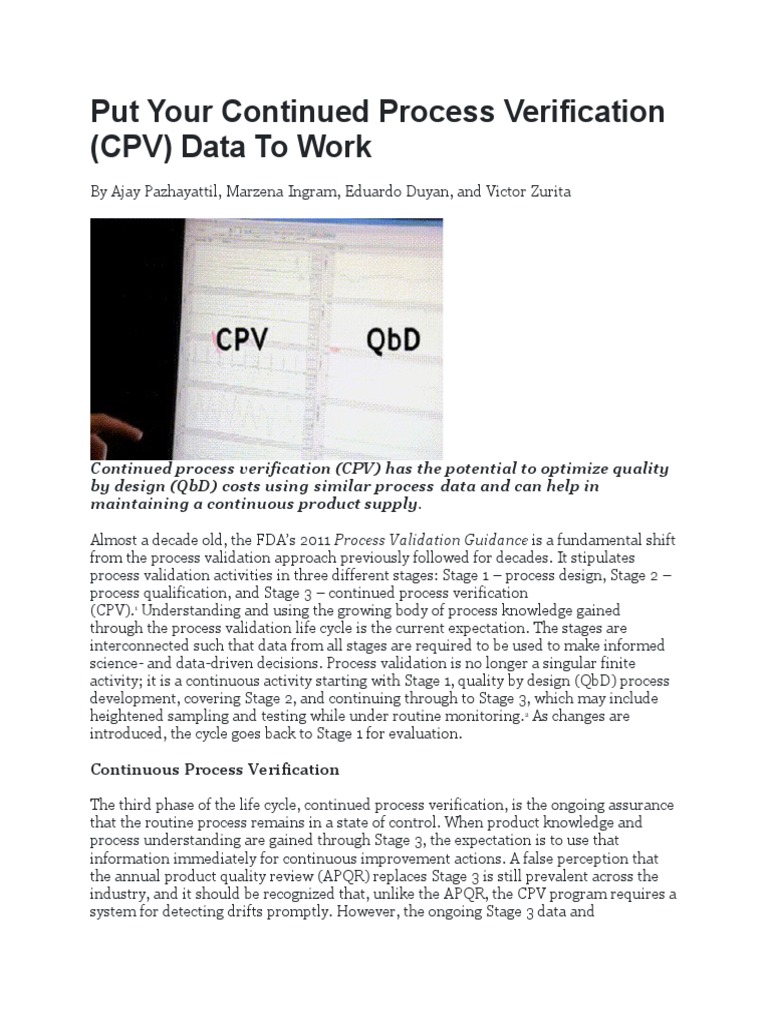 Put Your Continued Process Verification | PDF | Product Lifecycle | Food And Drug Administration