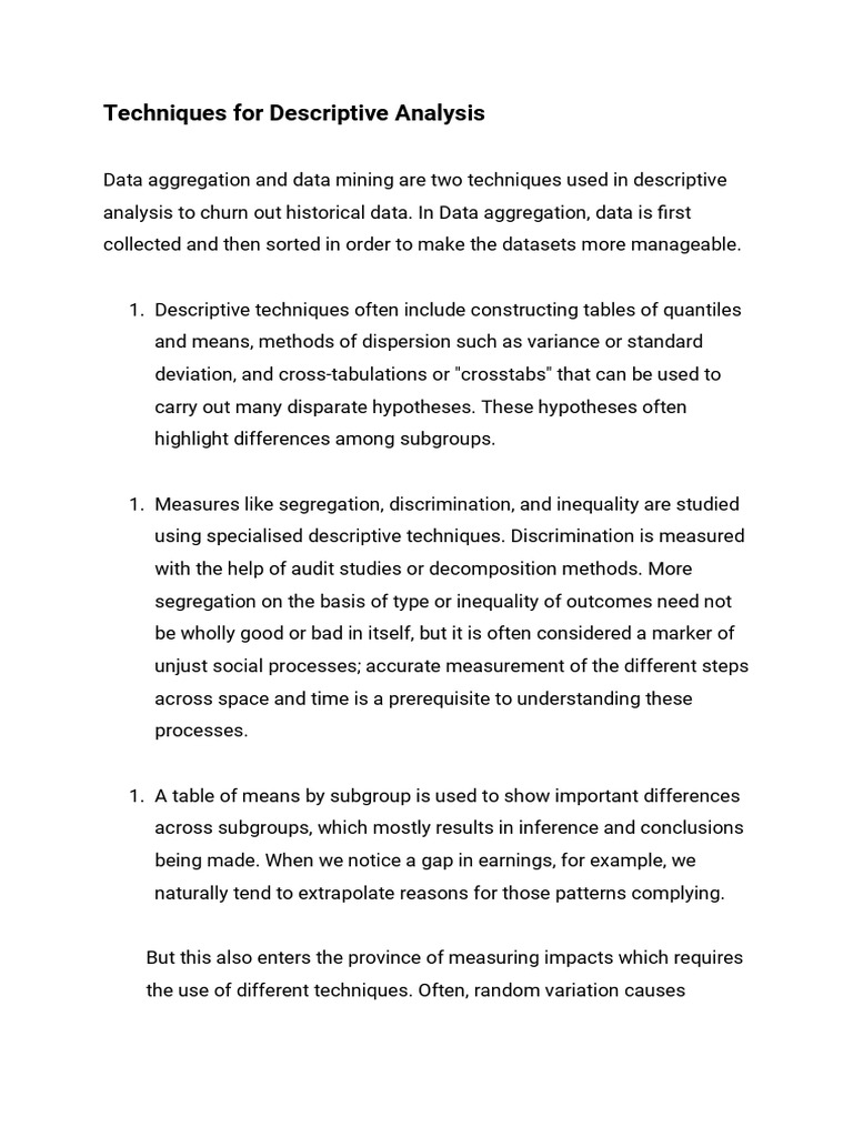 Techniques For Descriptive Analysis | PDF | Statistics | Statistical ...