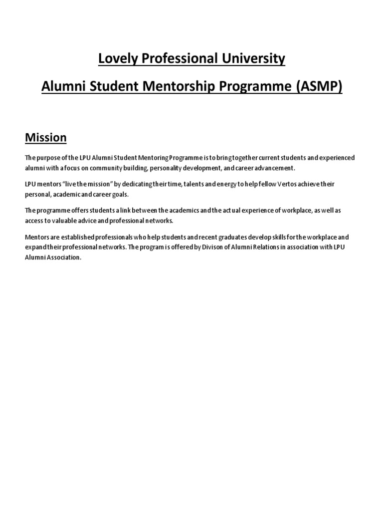 Alumni Student Mentorship Programme | PDF