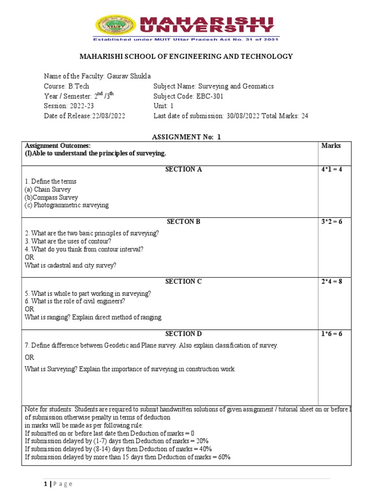 Assignment 1 Surveying and Geomatics | PDF Assignment 1 Surveying and Geomatics | PDF
