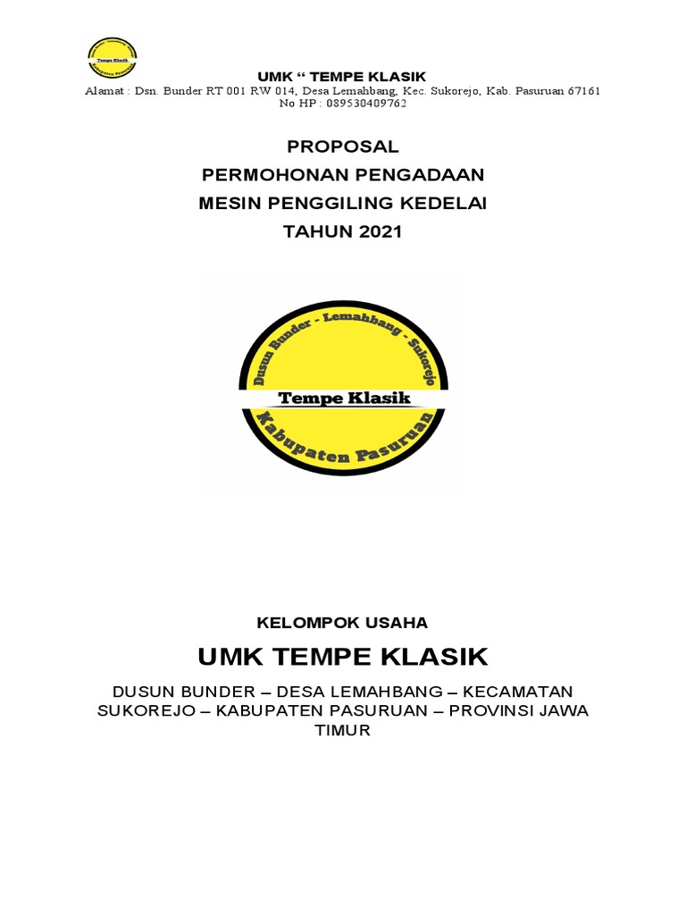 PROPOSAL Mesin Giling Tempe | PDF