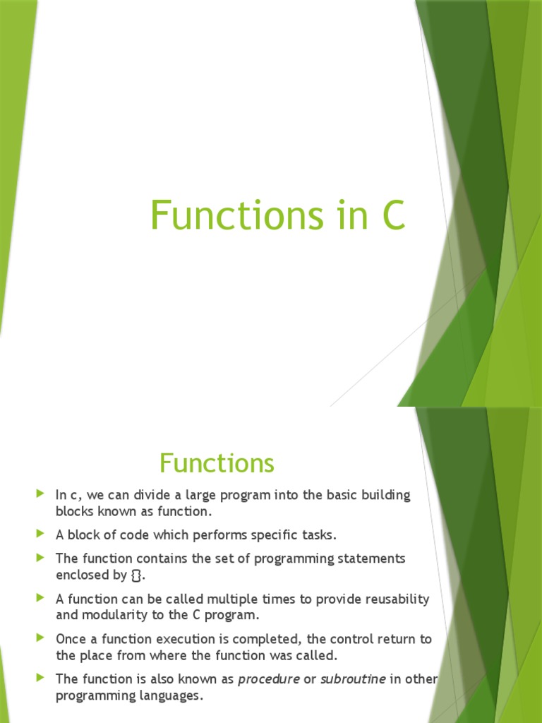 Functions In C Pdf Parameter Computer Programming Subroutine