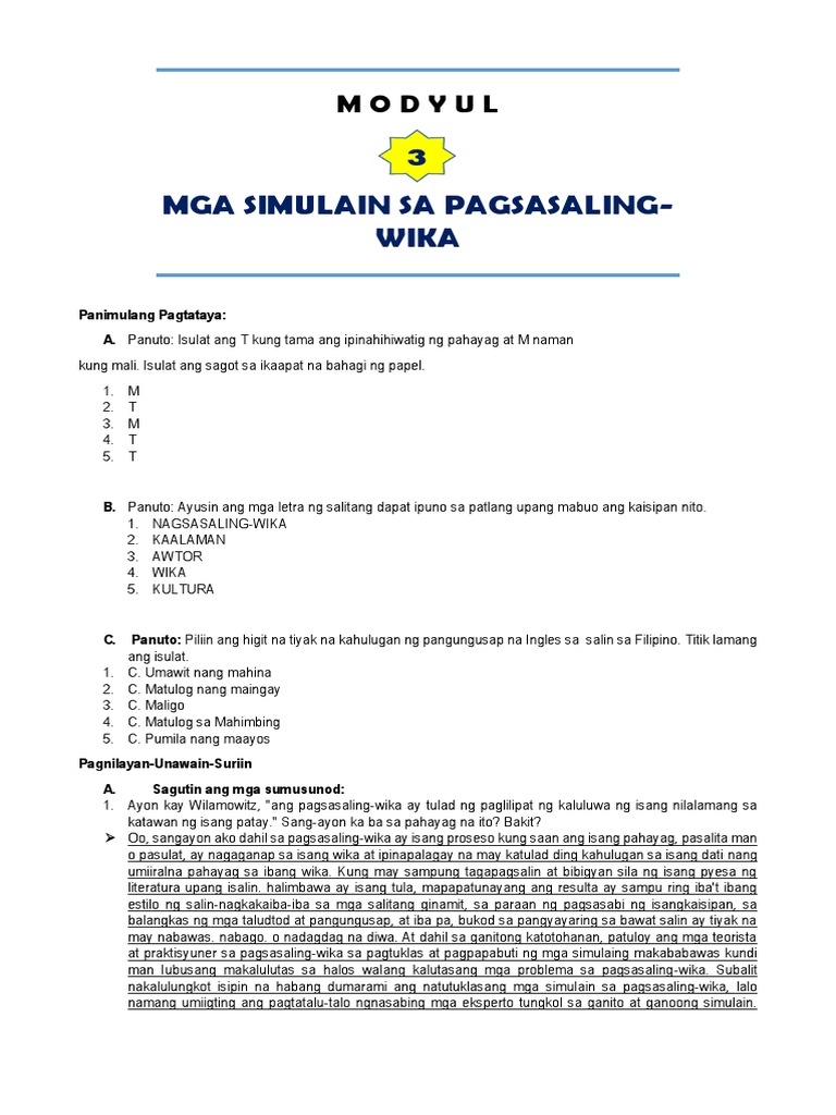 Luceno-SF33-Modyul 3 Salin Wika | PDF