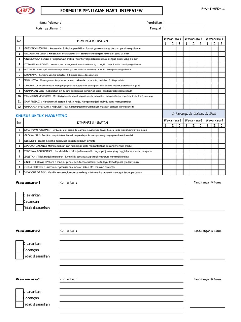 F-AMT-HRD-011 Formulir Penilaian Hasil Interview | PDF