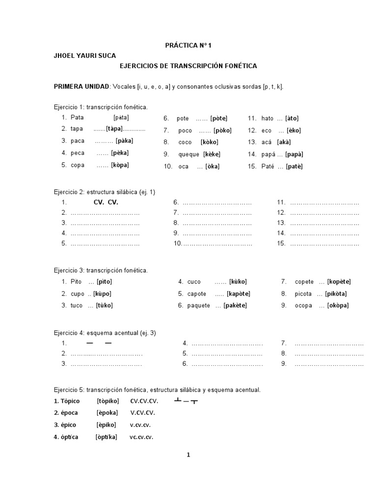 Práctica #1 de Transcripción Fonética 2022 B | PDF