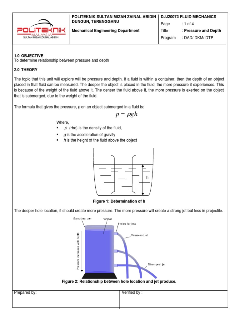 LAB - Pressure and Depth | PDF