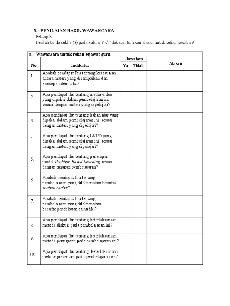 Penilaian Hasil Wawancara | PDF