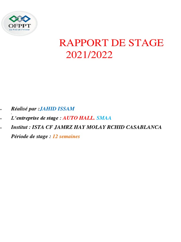 Rapport de Stage Ofppt | PDF | Voitures | Courroie