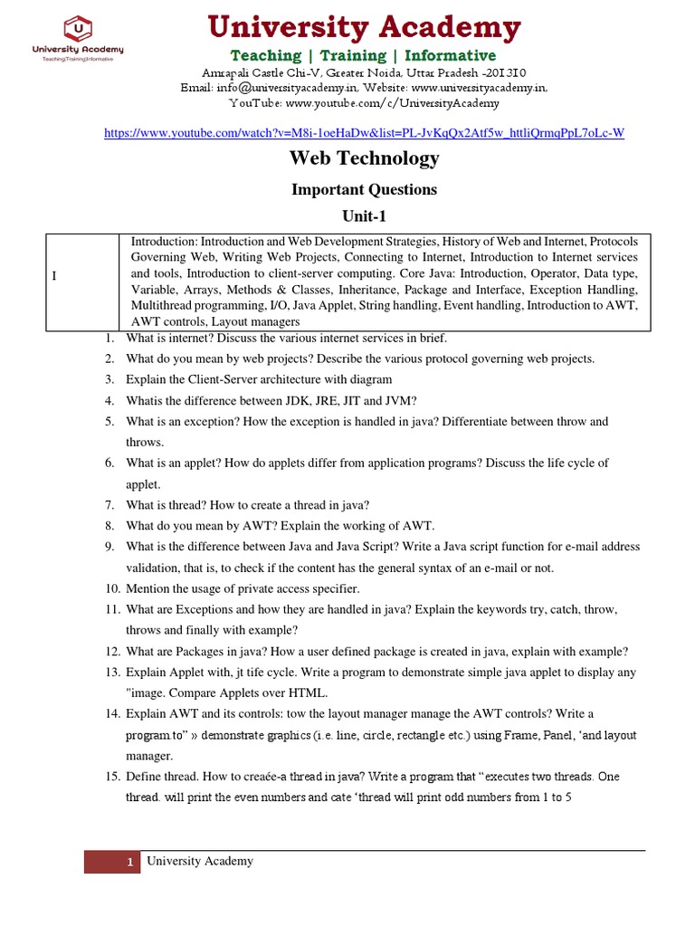 WT Question Bank | PDF | Java (Programming Language) | Html