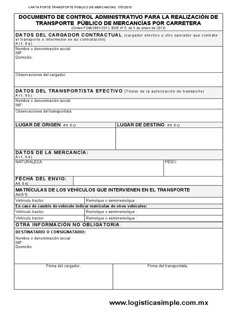 Documento Control Transporte Publico Mercancias | PDF | Logística | Almacén