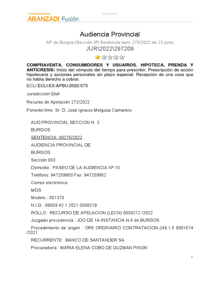Jur - AP de Burgos (Seccion 3a) Sentencia Num. 275-2022 de 23 Junio ...