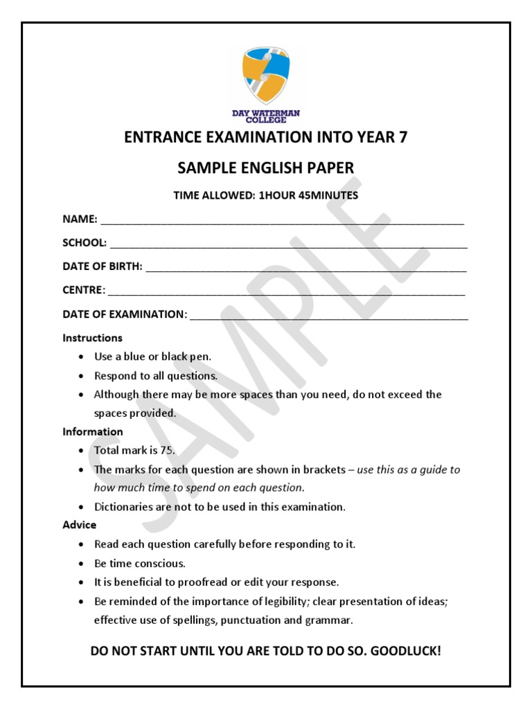 DWC Entrance Exams Sample Questions (English) | PDF | Bathroom | Ellipsis
