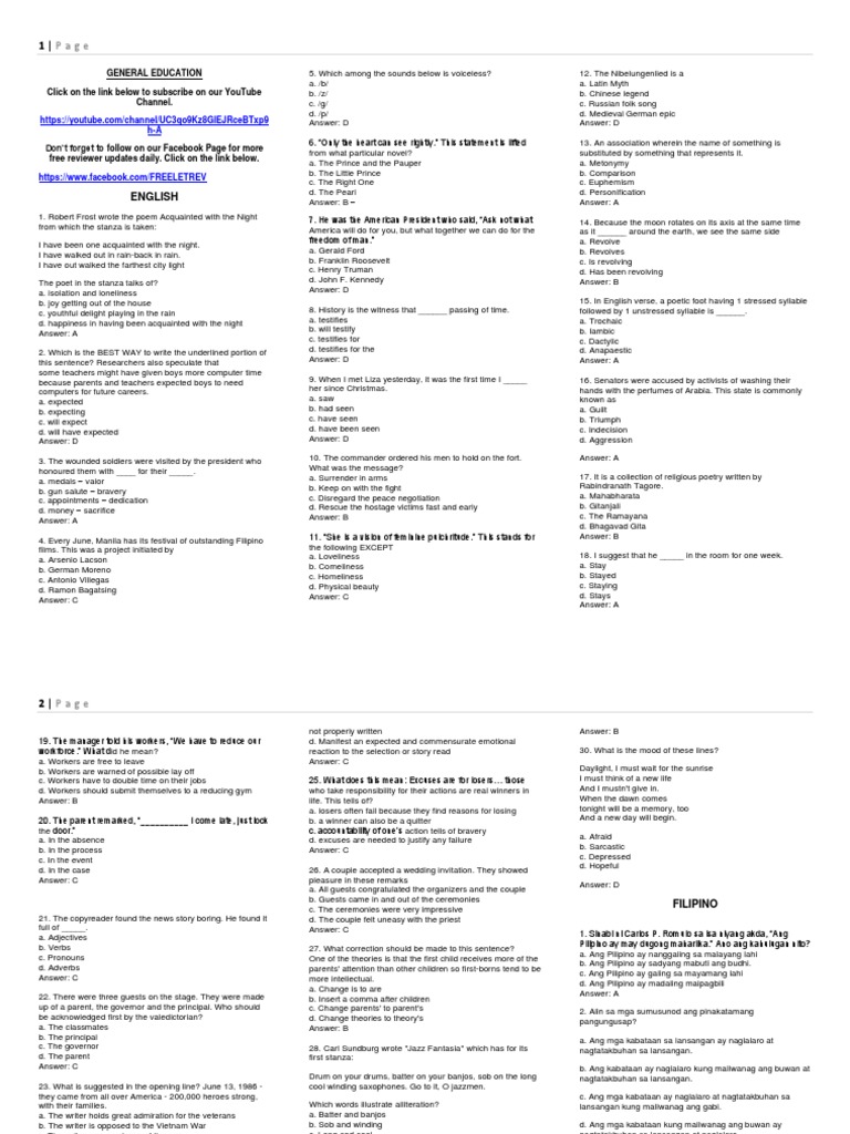 2022-GENERAL EDUCATION-Multiple Choice Questions With Answers | PDF