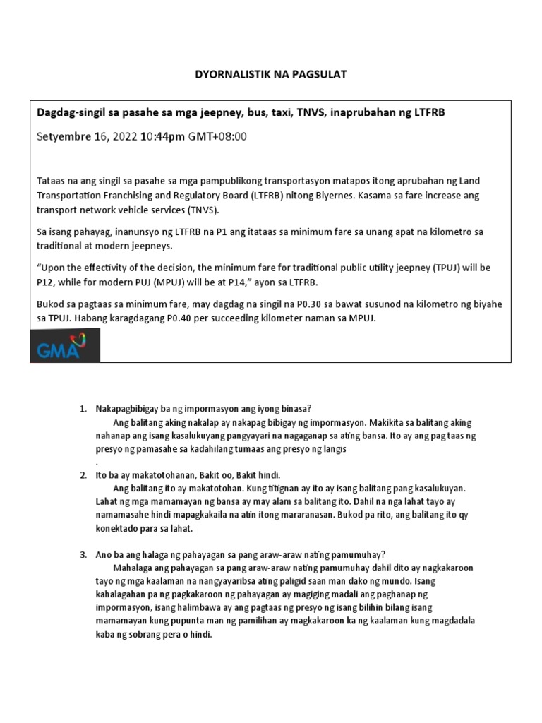 Dyornalistik Na Pagsulat | PDF
