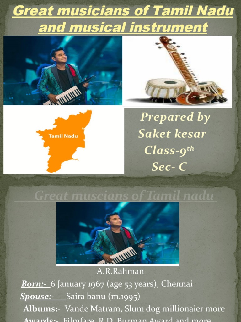 Great Musicians of Tamil Nadu and Musical Instrument 1 | PDF