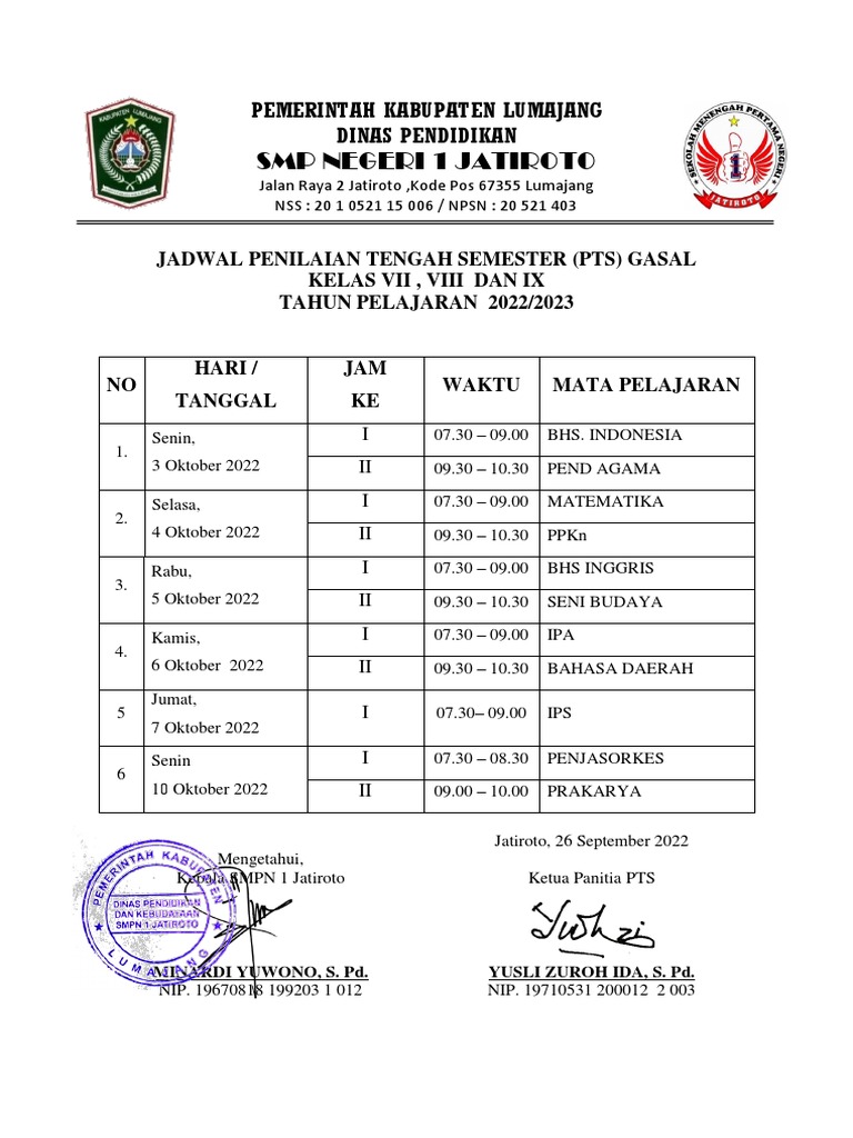 Jadwal Pts Gasal 22 | PDF