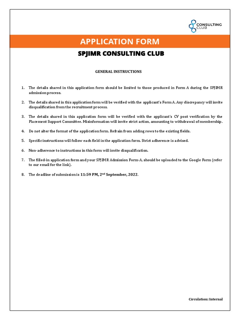 Consulting Club Application Form 2022 - BM | PDF | Postgraduate Education | Internship