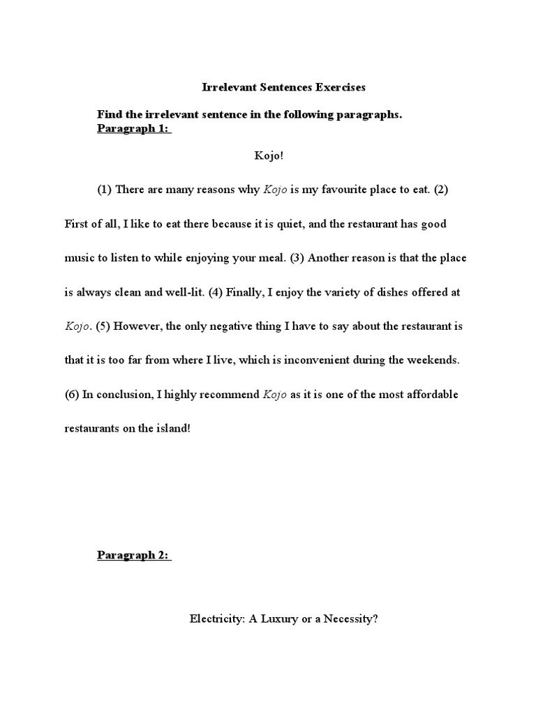 Irrelevant Sentences - Exercise | PDF