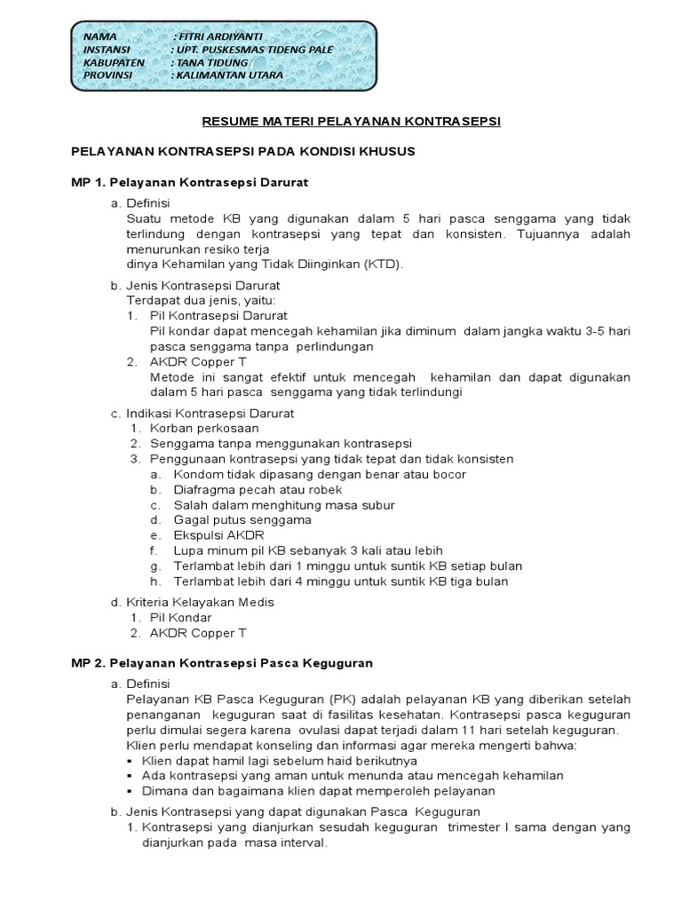 Resume Pelayanan Kontrasepsi | PDF | Kesehatan Holistik | Sains ...