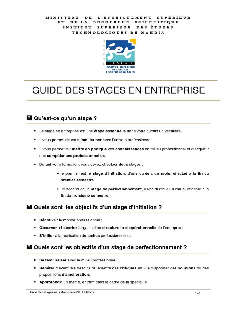 Guide des stages - ISET Mahdia | PDF | Business | Petite ou moyenne ...
