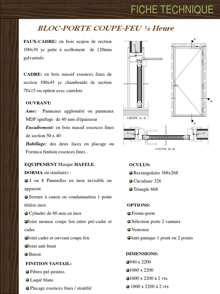 Fiche Technique Bloc-Porte Coupe-Feu | PDF | Maison et jardin