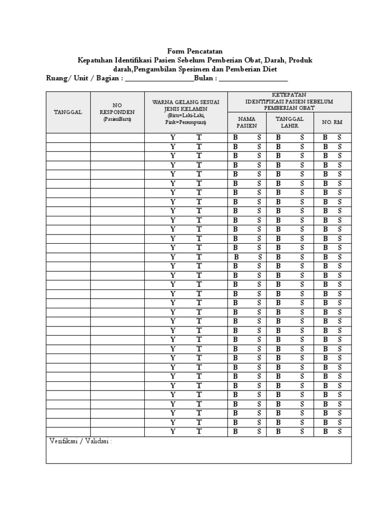 Form Identifikasi Pasien Sebelum Pemberian Obat, Darah, Produk Darah, Pengambilan Spesimen Dan ...
