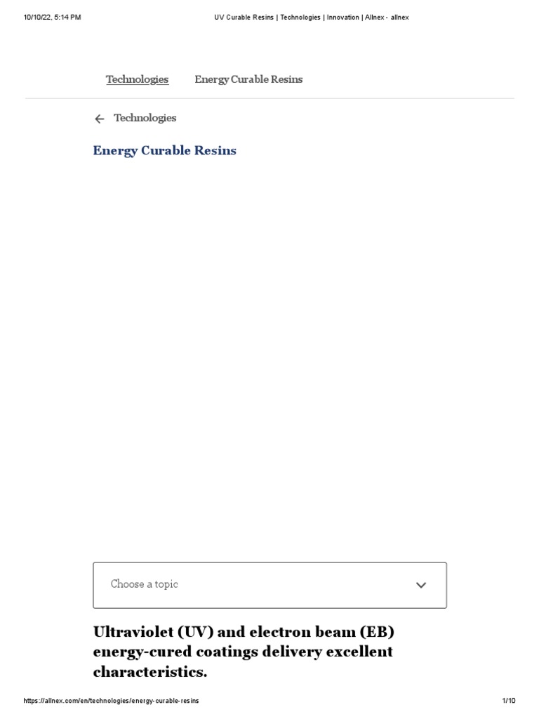 UV Curable Resins - Technologies - Innovation - Allnex - Allnex | PDF | Ultraviolet | Epoxy