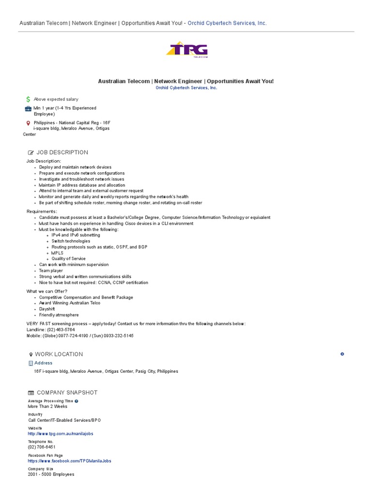 Australian Telecom - Network Engineer - Opportunities Await You! Job ...