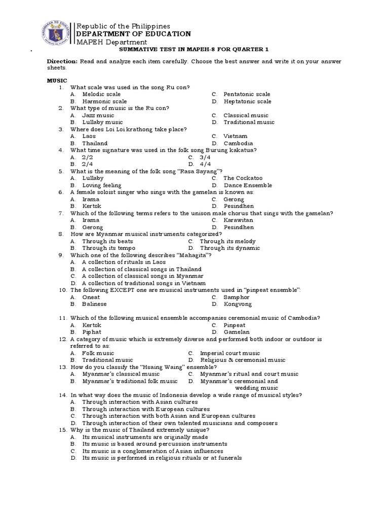 MAPEH-8 Quarter 1 Summative Test | PDF | Physical Fitness | Obesity