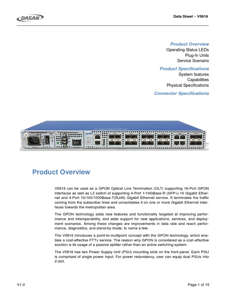 DASAN V5816 DataSheet EN | PDF | Fiber To The X | Power Supply