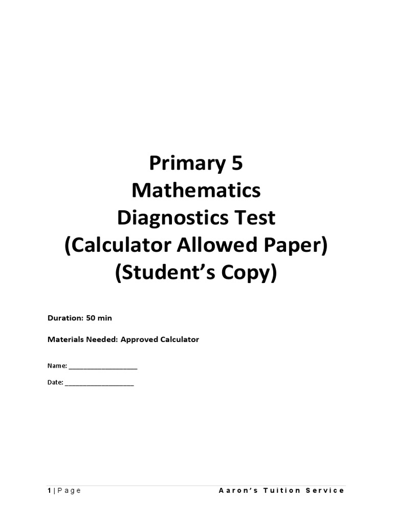 Primary 5 Mathematics Diagnostic Test | PDF