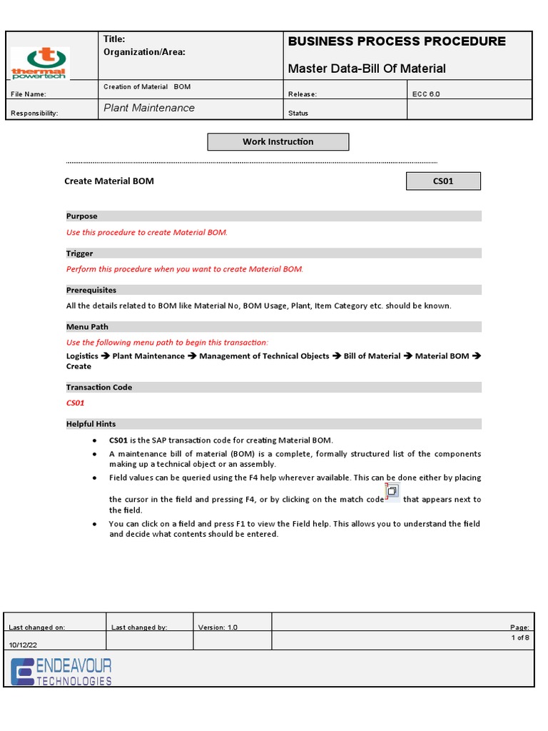 CS01_Create Material BOM | PDF | Icon (Computing) | Information ...